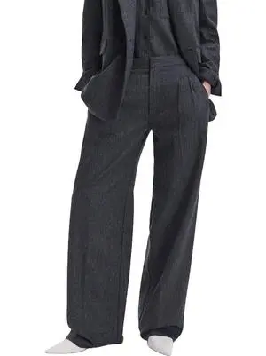 Rag & Bone Lawrence Wide Leg Wool Blend Tailored Pants - Charcoal Multi