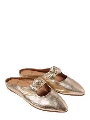 Beek Noddy Leather Flat Mule - Gold