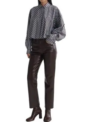 AGOLDE Agnes Striped Cropped Cotton Shirt - Meyer Stripe White Chocolate