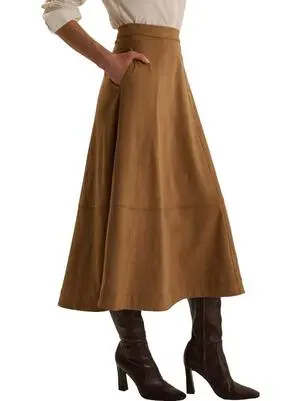 FAVORITE DAUGHTER The Aspen Faux Suede Midi Skirt - Camel