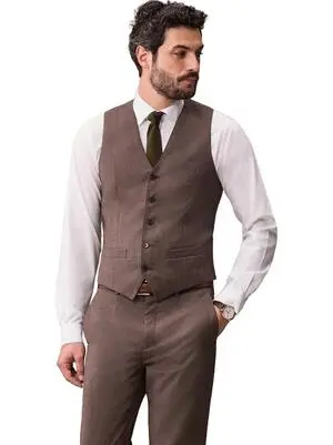 THE BLACK TUX Merino Wool Suit Vest - Brown