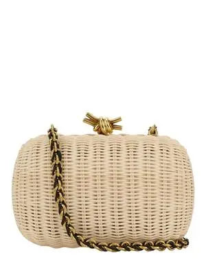 Bottega Veneta Raffia Knot Clutch With Golden Metal Finishing - Brown