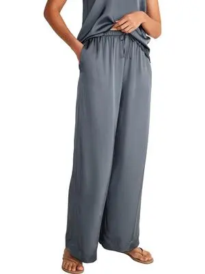 HAVEN WELL WITHIN Silky Drawstring Wide Leg Pants - Midnight