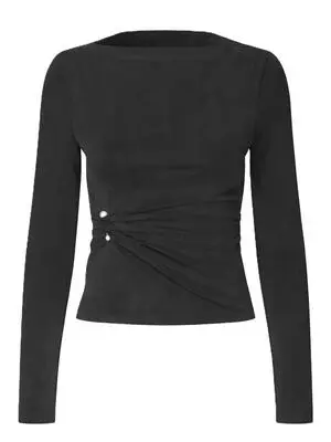 Stine Goya Boatneck Draped Top With Pearl Brooch - Black