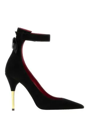 Valentino Garavani Suede Pumps With Ankle Strap - Black