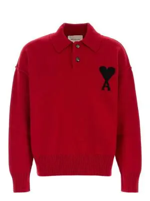 AMI Paris Ami Men Red Wool Polo Shirt Red