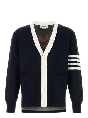Thom Browne THOM BROWNE Midnight Cotton Blend Cardigan With Ribbed Details Blue