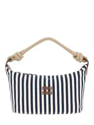 Miu Miu Miu Miu Embroidered Canvas Shopping Bag Multicolor