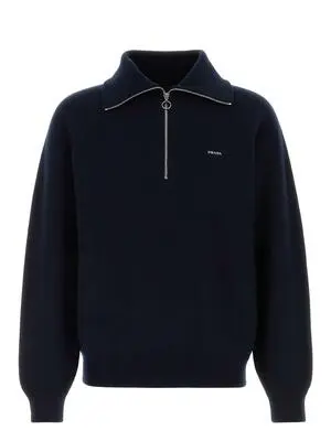 Prada Midnight Wool Blend Polo Shirt - Blue
