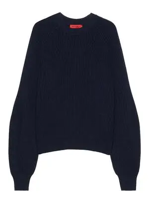 Max & Co. Wool-cashmere Ribbed Sweater With Voluminous Sleeves - Navy