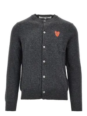 Play Comme Des Garcon Wool Cardigan With Heart Patch - Grey
