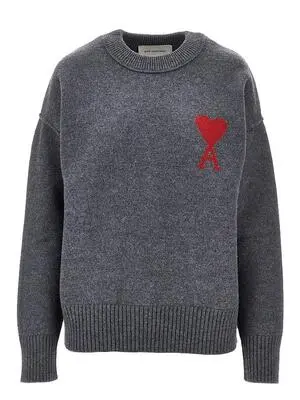 AMI Paris AMI De Coeur Crewneck Sweater Grey