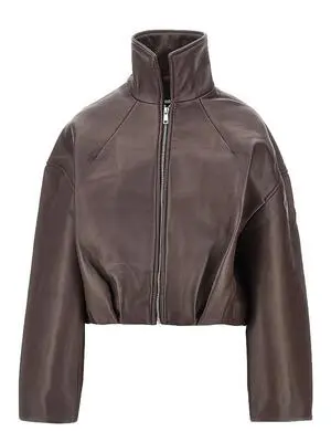 ROTATE BY BIRGER CHRISTENSEN ROTATE Leather Boxy Jacket Brown
