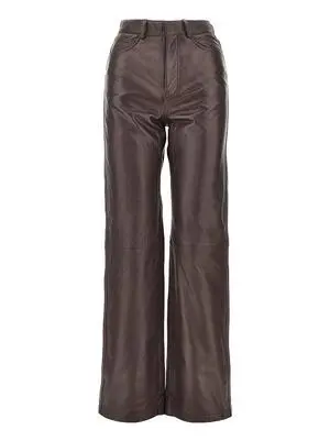 ROTATE BY BIRGER CHRISTENSEN High-rise Straight-leg Leather Pants - Brown