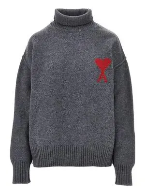 AMI Paris De Coeur Turtleneck Sweater - Grey