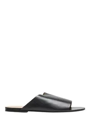 THE ROW Smooth Leather Slide Sandals - Black