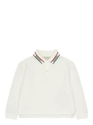Gucci Long Sleeve Polo Top With Striped Collar - White