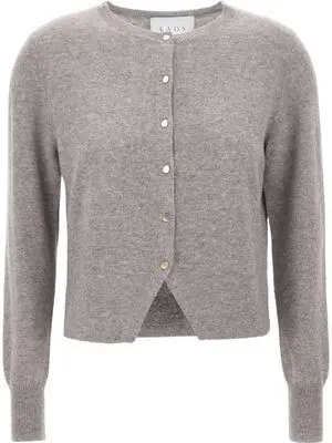 KAOS Ribbed Button-up Cardigan With Gold-tone Buttons - Grey