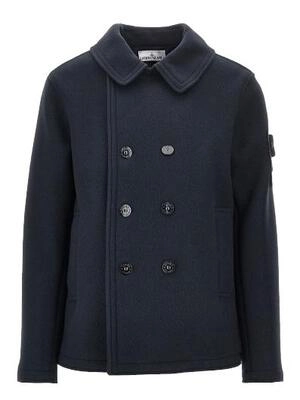 Stone Island Double-breasted Wool Coat - Blue