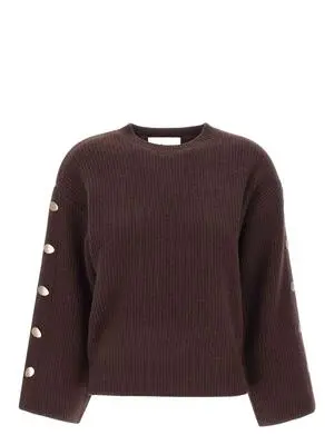 KAOS Button-sleeve Ribbed Knit Sweater - Brown
