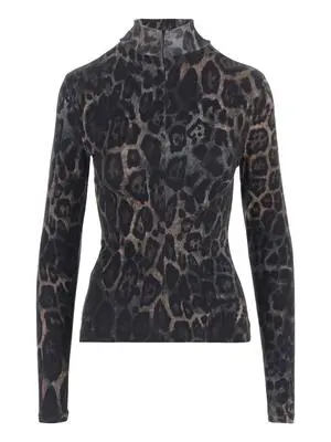 Just Cavalli Animal Print Zip-neck Knit Top - Black