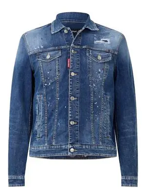 Dsquared2 Distressed Splatter Print Denim Jacket - Blue