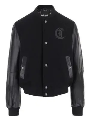 Just Cavalli Ribbed-detail Varsity Jacket - Black