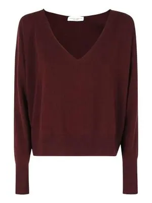 ROBERTO COLLINA V-neck Cropped Knit Sweater - Wine Red
