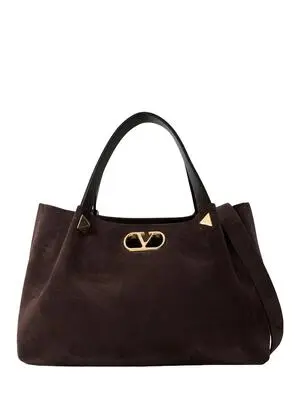 Valentino Garavani Suede Leather Tote Bag With Vlogo Hardware - Black