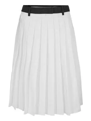 Prada Midi Pleated Skirt With Contrast Waistband - White