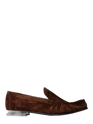 Miu Miu Suede Loafers With Gathered Detail - Brown