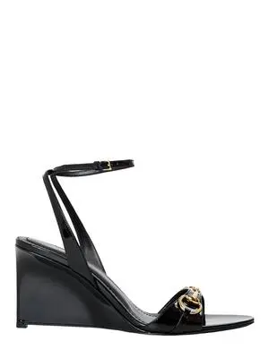 Gucci Open-toe Wedge Sandal With Horsebit Detail - Black