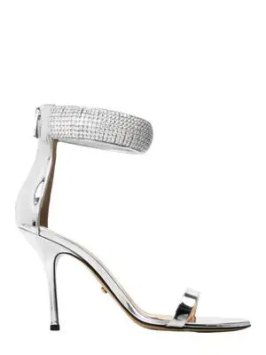 MACHMACH Open Toe Stiletto Heel Sandals With Embellished Ankle Cuff - White