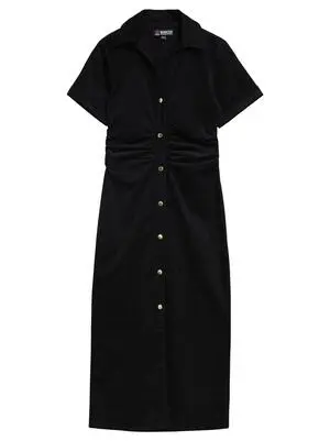 Barbour Collared Ruched Waist Midi Dress - Black