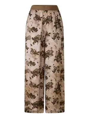 UMA WANG Wideleg Floral Printed Trousers - Brown