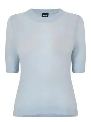 Hugo Boss Fitted Crewneck Midsleeve Knit Top - Blue