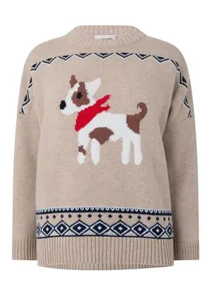 Max Mara Crewneck Knit Sweater With Animal Graphic - Nude