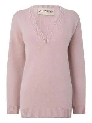 Valentino Garavani Valentino V-Neck Long Sleeve Knit Sweater Nude
