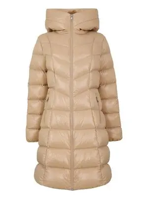 Moncler Long Quilted Puffer Coat With Integrated Hood - Nude