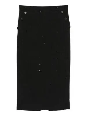 ERMANNO FIRENZE Pinstriped Midi Skirt With Crystal Embellishments - Black