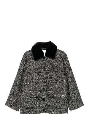 ERMANNO FIRENZE Sequin-embellished Herringbone Cropped Jacket - Black