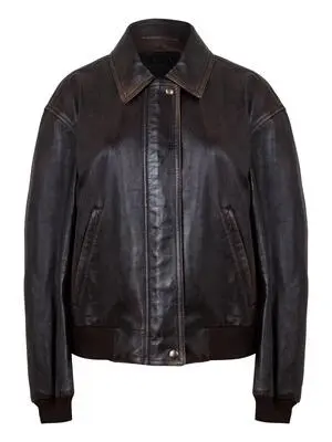 Prada Leather Bomber Jacket - Black