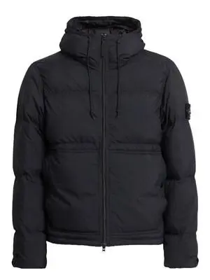 Stone Island Hooded Drawstring Down Jacket - Black