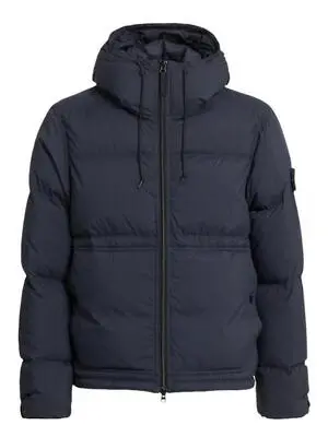 Stone Island Hooded Down Jacket With Horizontal Quilting - Black