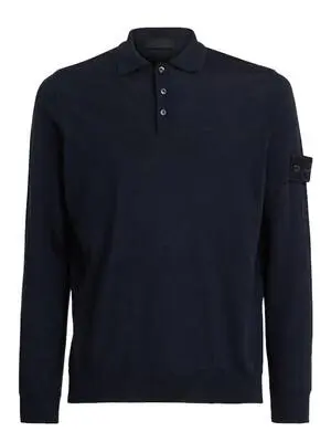 Stone Island Long Sleeve Knit Polo Sweater - Black