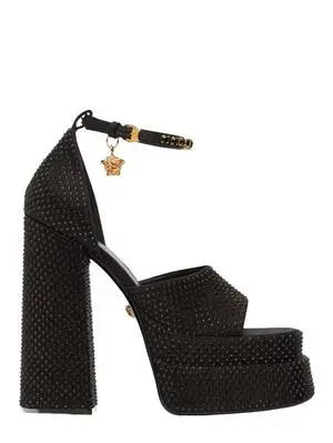 Versace Embellished Ankle Strap Platform Sandals - Black