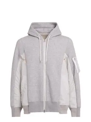 Sacai Hooded Drawstring Knit Zip-up Sweater - Gray