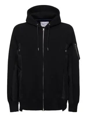Sacai Drawstring Knit Zip-up Hoodie - Black