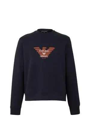 Emporio Armani Crewneck Long Sleeve Sweatshirt With Vintage Graphic Print - Blue