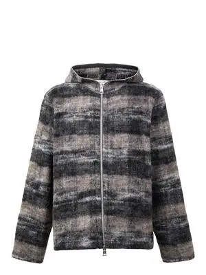 Our Legacy Our Legacy Hooded Full-Zip Jacket With Blurred Horizontal Plaid Pattern Black